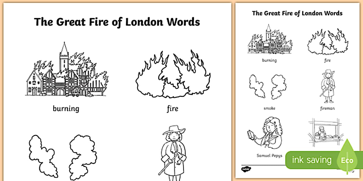 The Great Fire of London Words Colouring Page - Twinkl