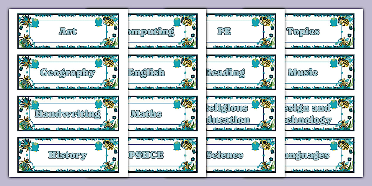 Bee-Themed Subject labels (teacher made) - Twinkl