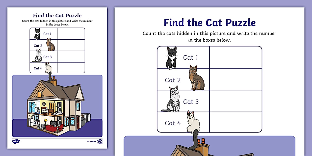 Find the Cat Puzzle Activity Worksheet - Twinkl