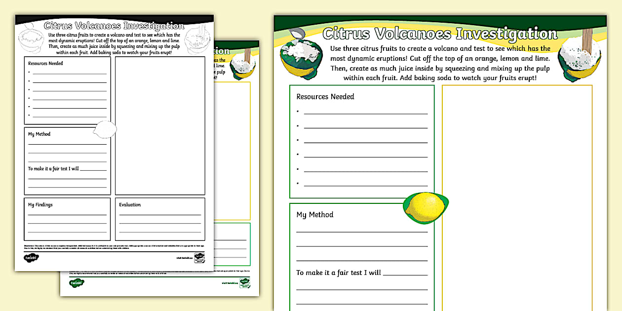 Citrus Volcanoes Investigations Worksheet (teacher made)