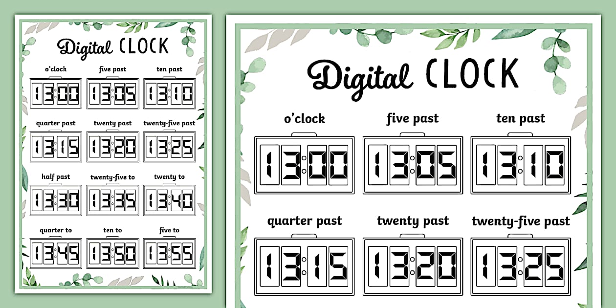 👉 Botanical-Themed Digital Time Display Poster - Twinkl