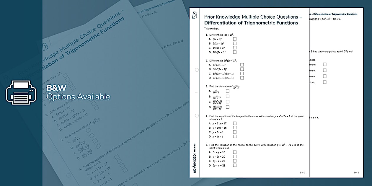 👉 Differentiation of Trigonometric Functions - Prior Knowledge Multiple-Choice