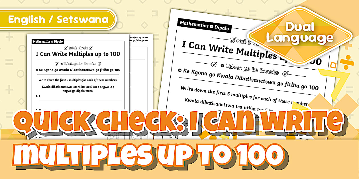 Grade 4 Maths - Quick Check: I Can Write Multiples up to 100 - Activity ...