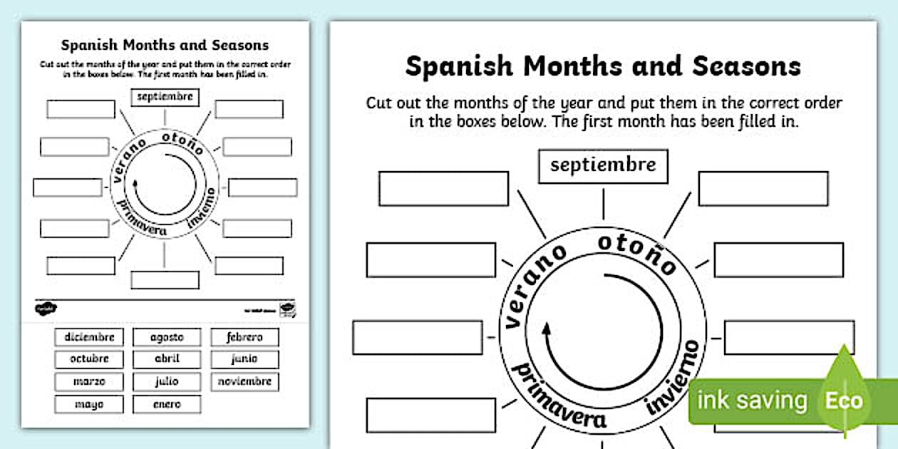 Spanish Months and Seasons Worksheet