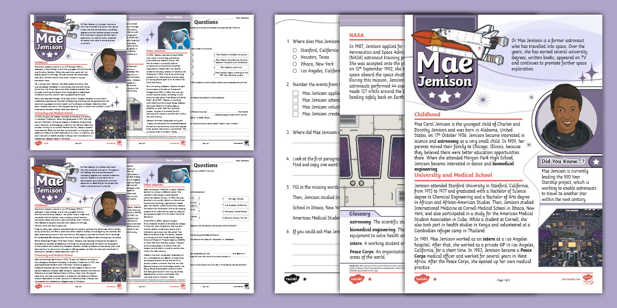UKS2 Mae Jemison Differentiated Comprehension Activity
