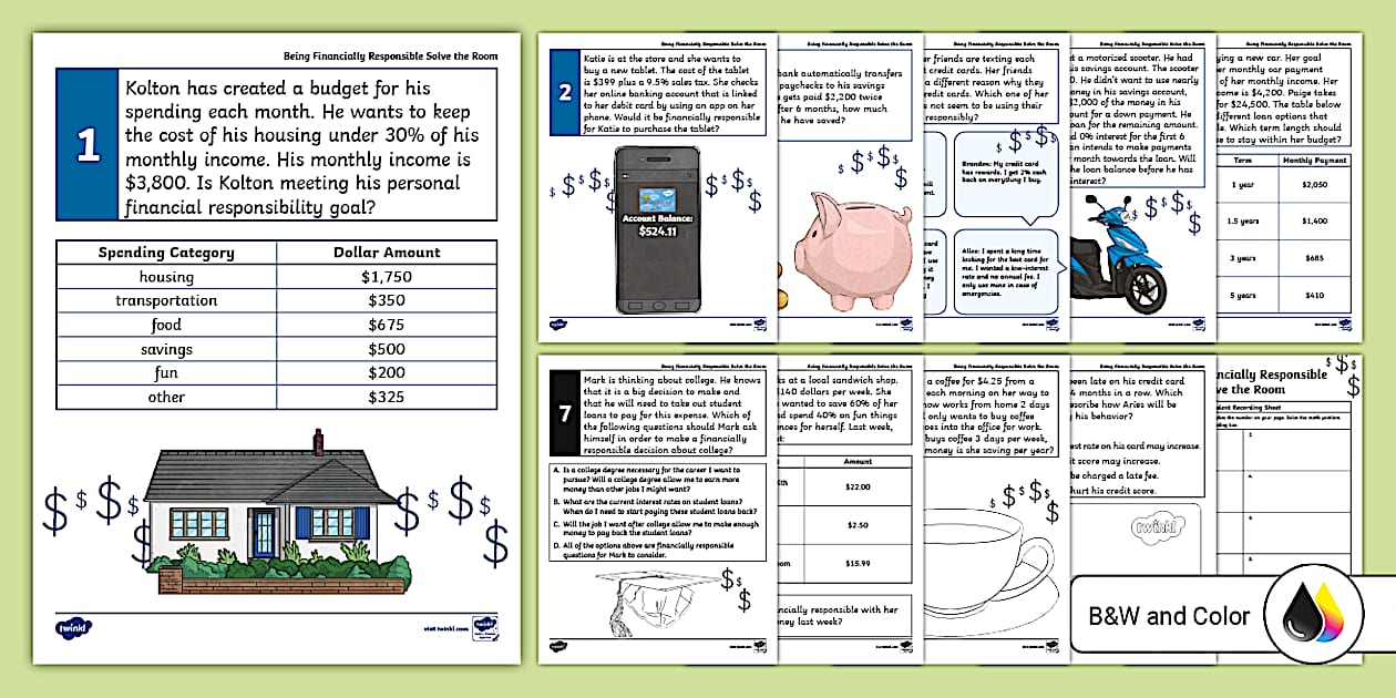 Eighth Grade Being Financially Responsible Solve the Room Activity