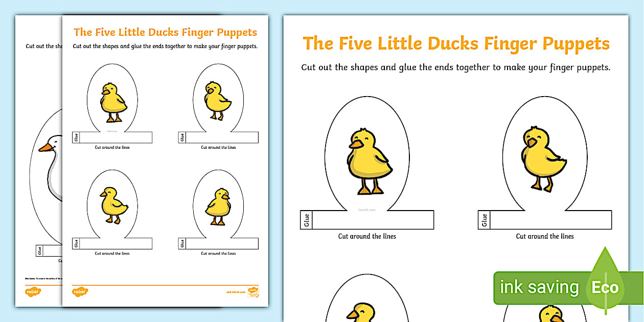 The Five Little Ducks Finger Puppets (teacher made) - Twinkl