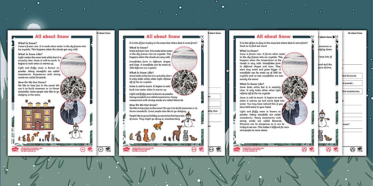 All About Snow Non-Fiction Reading Comprehension Activity