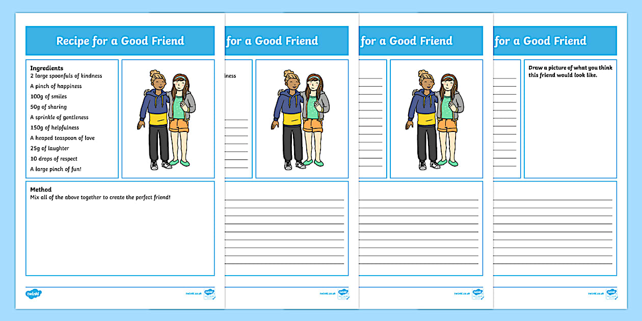 Recipe for a Good Friend Differentiated Worksheets - Twinkl