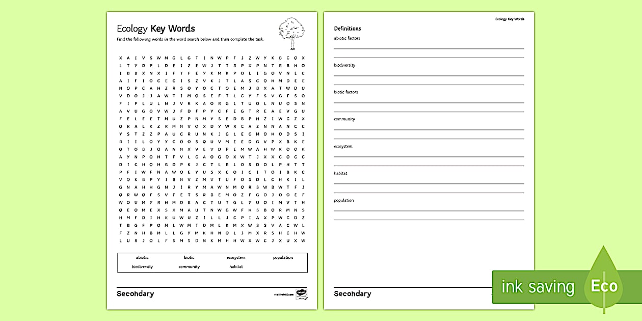 Ecology Key Words Word Search (Hecho por educadores)