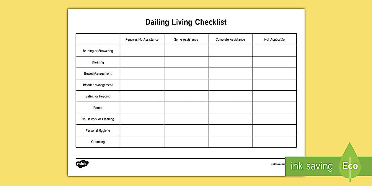 Daily Living Checklist (teacher made) - Twinkl