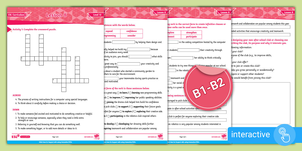 ESL Curriculum Level 12, Lesson 8 Interactive Activity Sheet