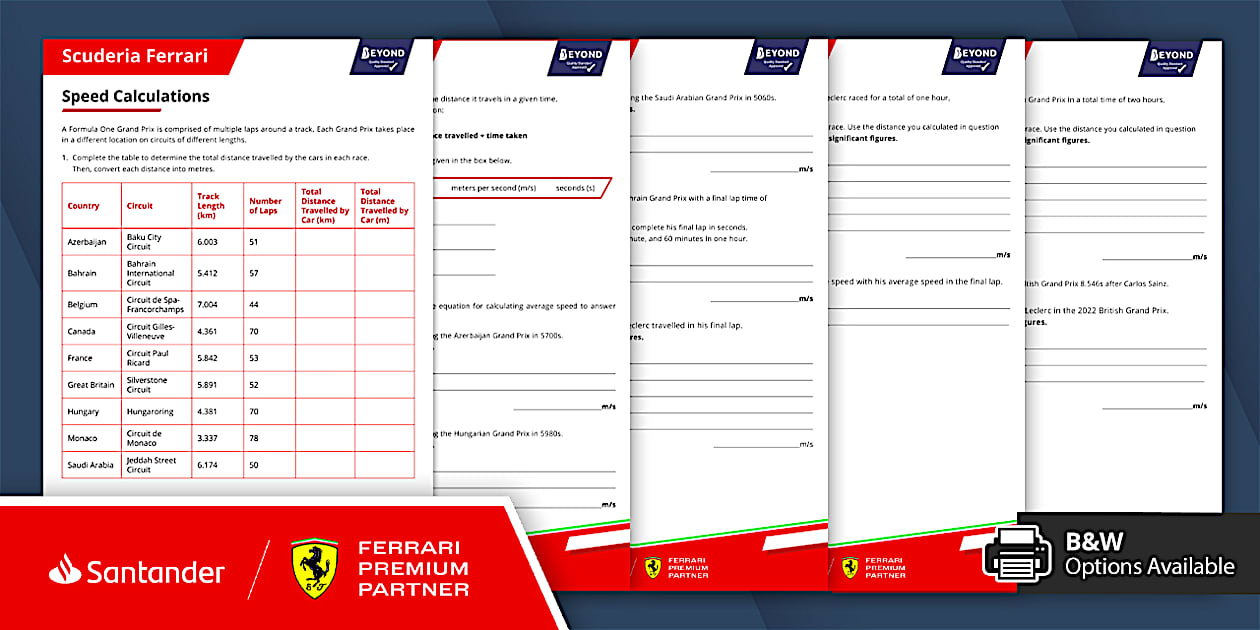 FREE! - Scuderia Ferrari F1: Speed Calculations [Ages 11-16]