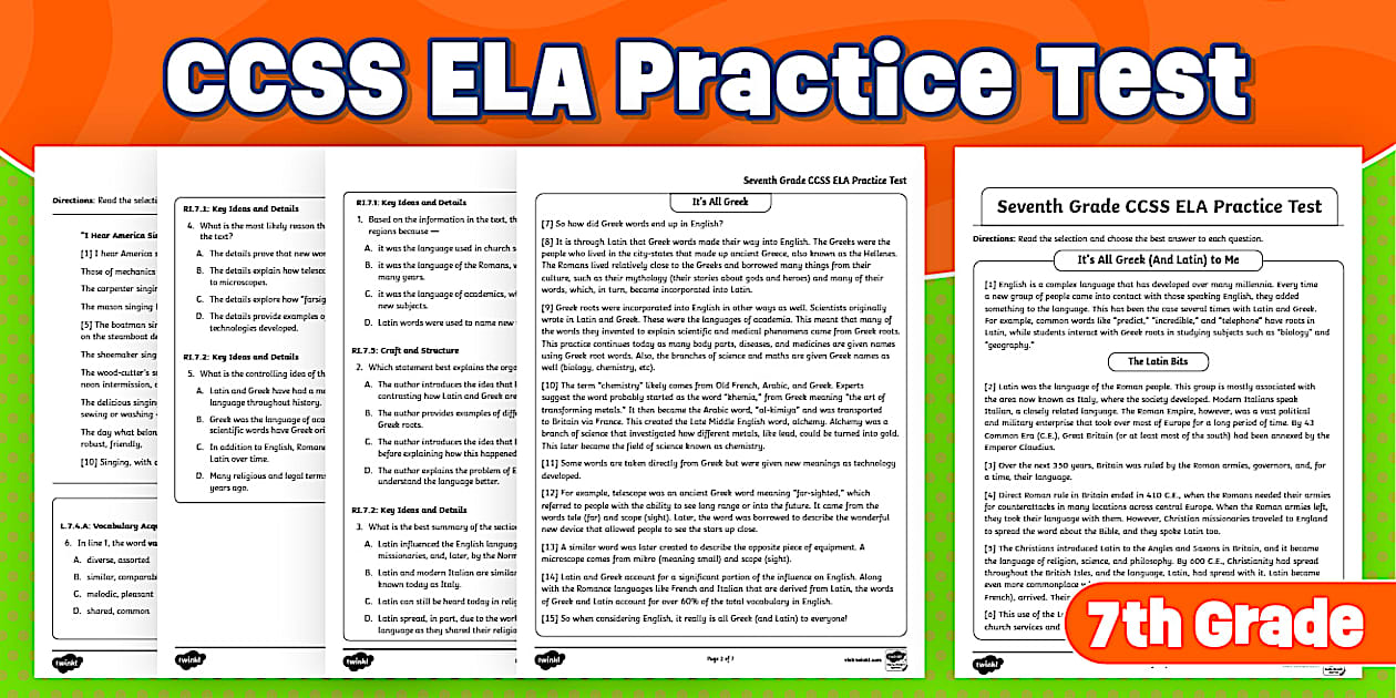 Seventh Grade English Language Arts Practice Test