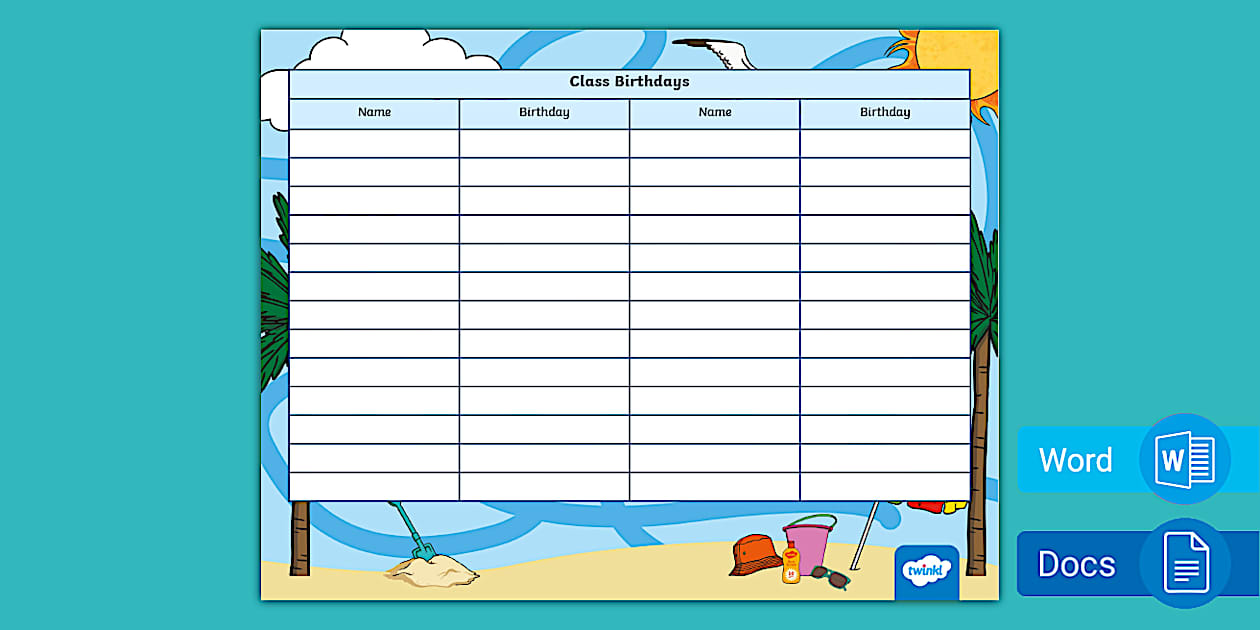 Class Birthday Chart for PreK Classrooms | Twinkl USA