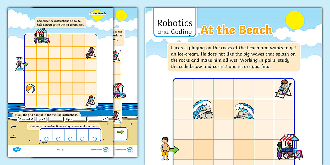 Robotics and Coding - At the Beach (Teacher-Made) - Twinkl