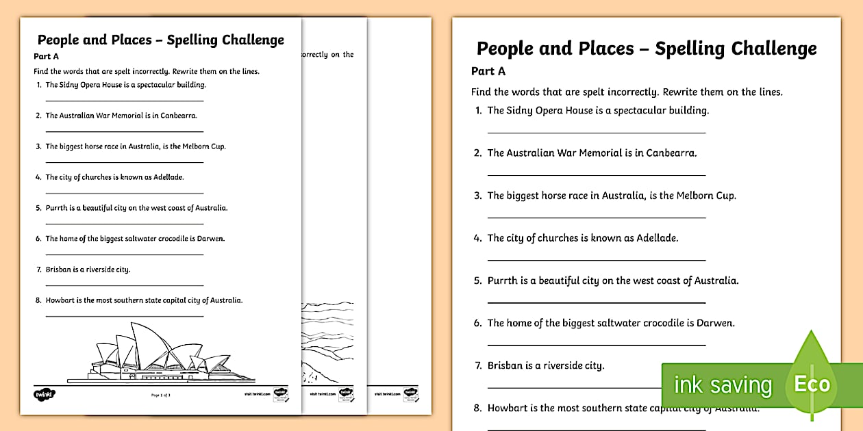 NSW People and Places - Australian Places Spelling Challenge Activity