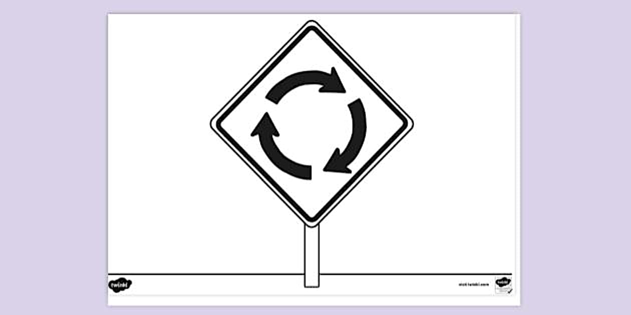 Roundabout Road Sign Colouring Sheet (teacher made) - Twinkl