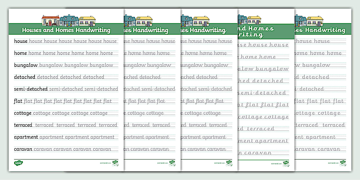 Houses and Homes Vocabulary Handwriting Sheet - Twinkl