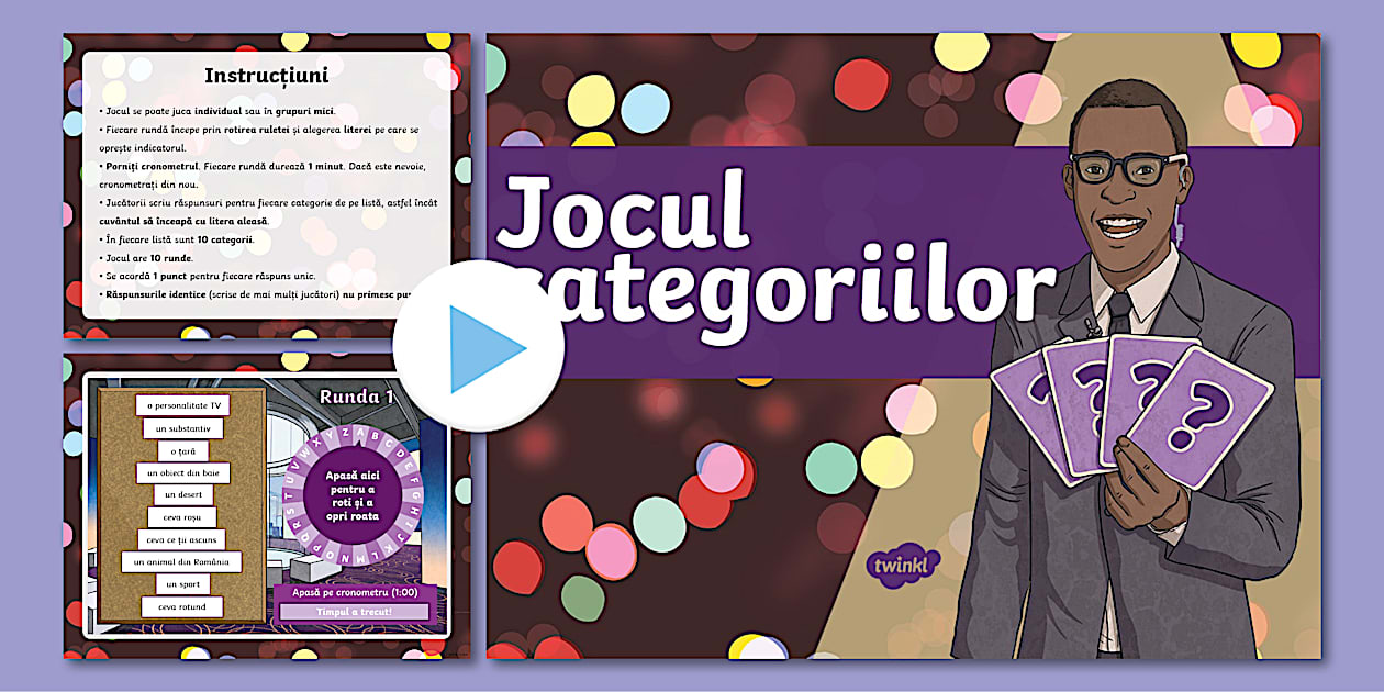 Gândește rapid! Joc de categorii – Joc PowerPoint