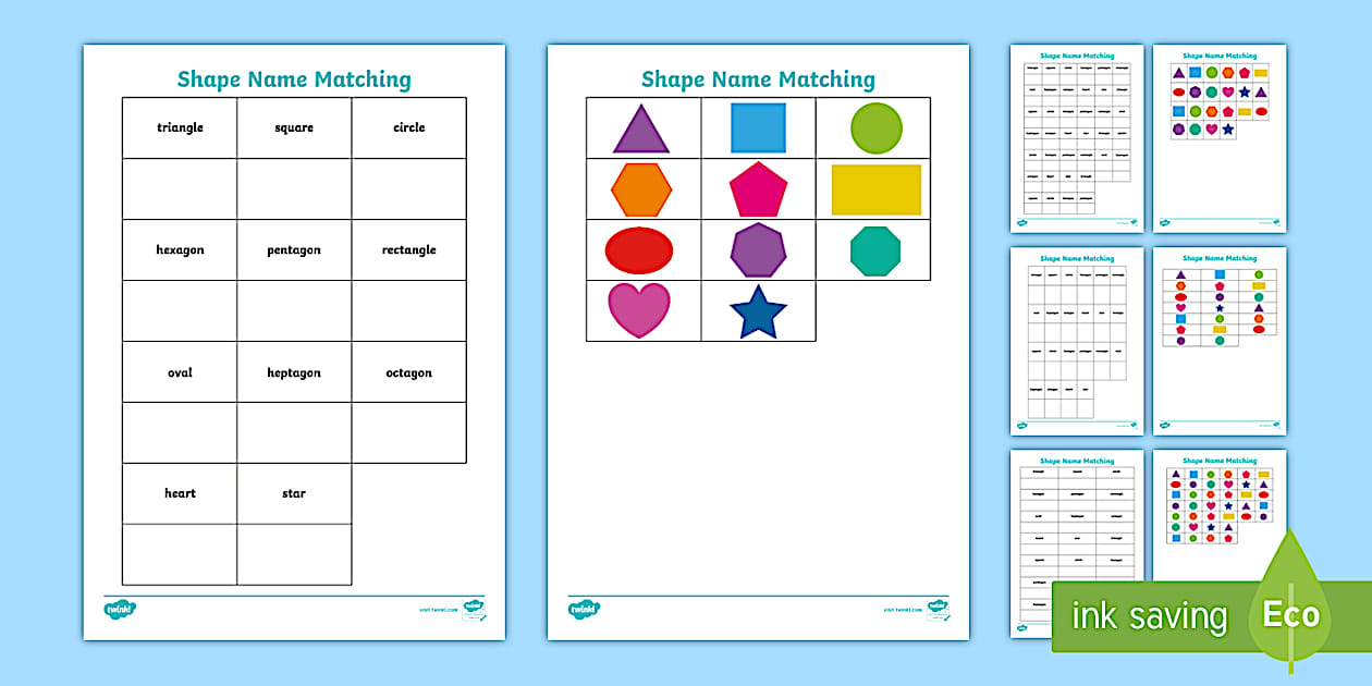 2D Shape Name Matching Cut and Stick Activity (teacher made)