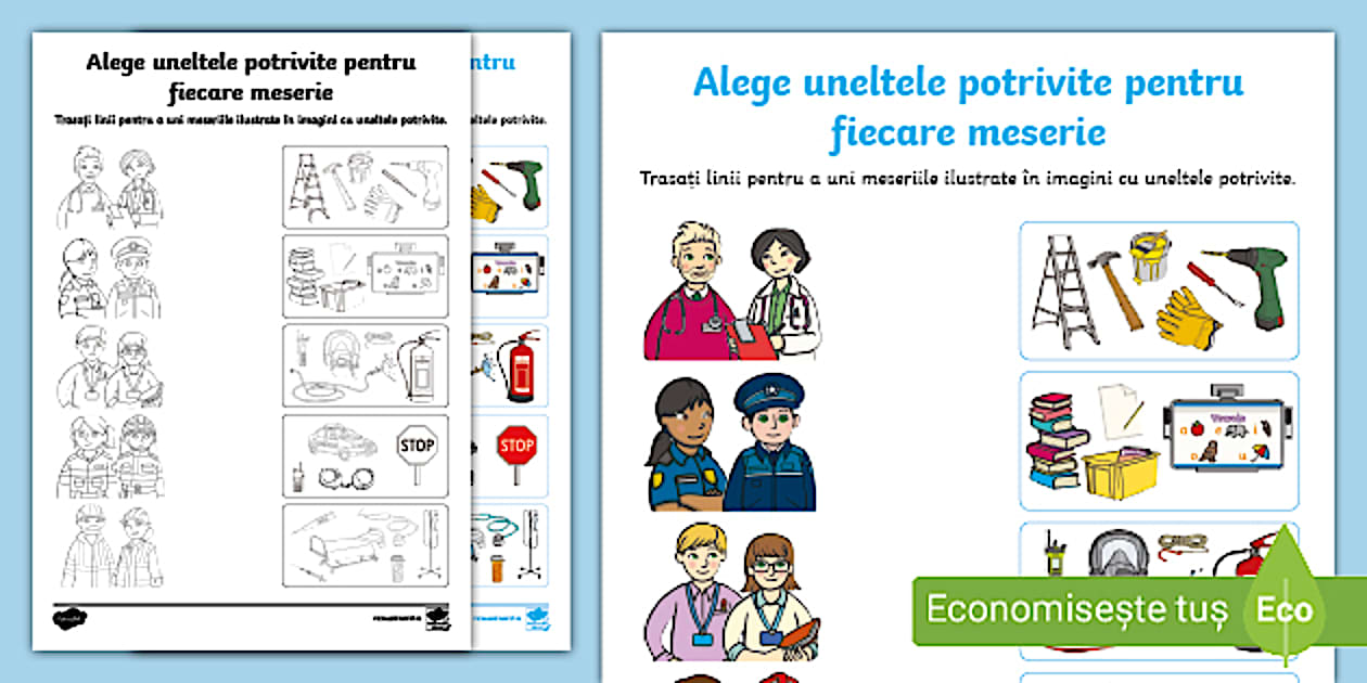 Exemple de meserii | Fișă cu meserii și unelte | Twinkl