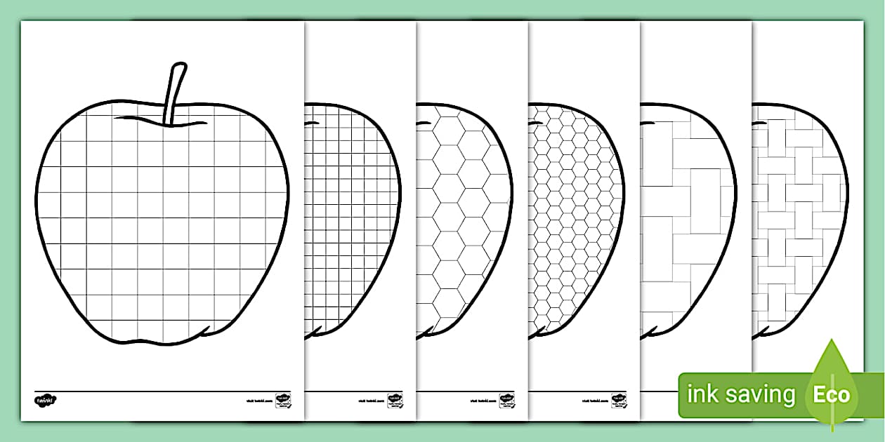 Apple Mosaic Colouring Pages, Colour the Apple, Apples