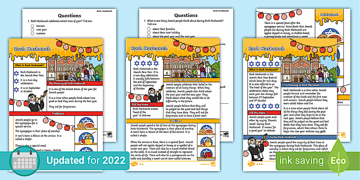 Lower Ability KS1 Rosh Hashanah Differentiated Reading Comprehension Activity