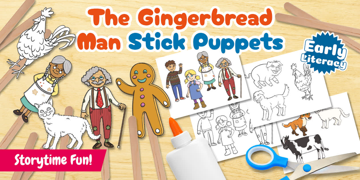 The Gingerbread Man Stick Puppets (teacher made) - Twinkl