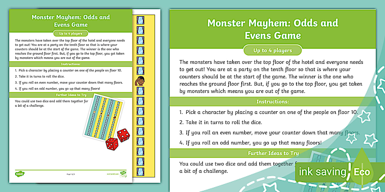 Monster Mayhem: Odds and Evens Game (Ages 5 - 7) - Twinkl