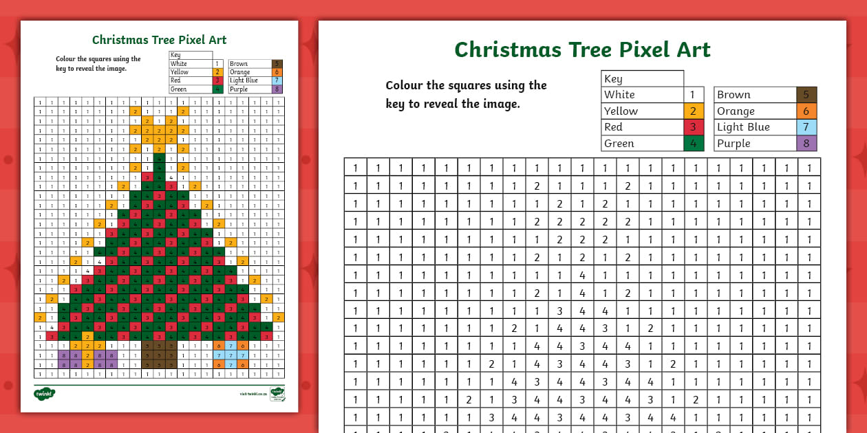 Christmas Tree Pixel Art Template (teacher made) - Twinkl