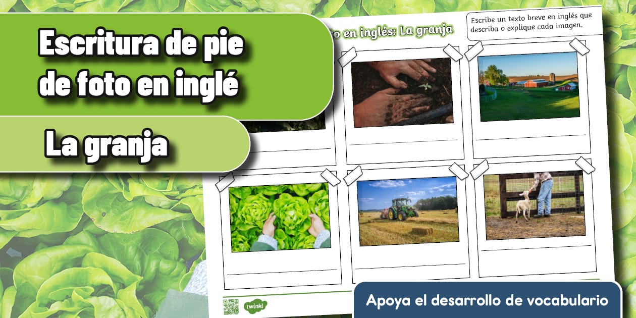 Hoja de actividad: Escritura de pie de foto en inglés - La granja