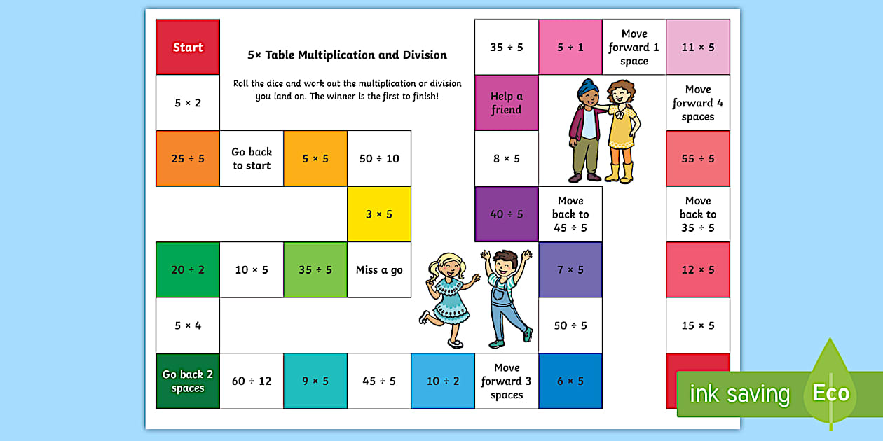 5 Times Table Multiplication And Division Board Game