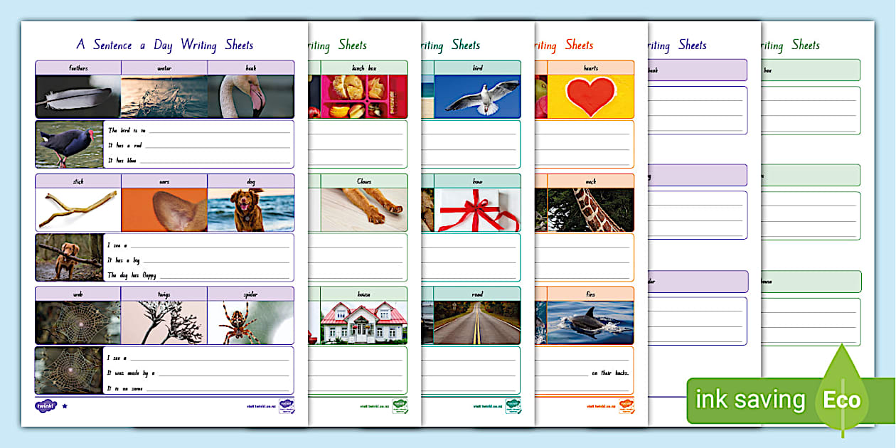 Level 1 (Phase 1) Sentence a Day Differentiated Writing Sheets (Set 1)