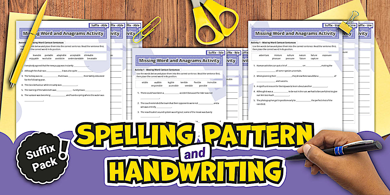 NZ Spelling Patterns/Handwriting - Year 7 and 8 Missing Word and Anagrams