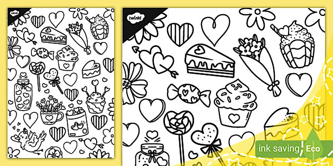 Valentine’s Day Pattern Doodle Colouring Sheet - Twinkl