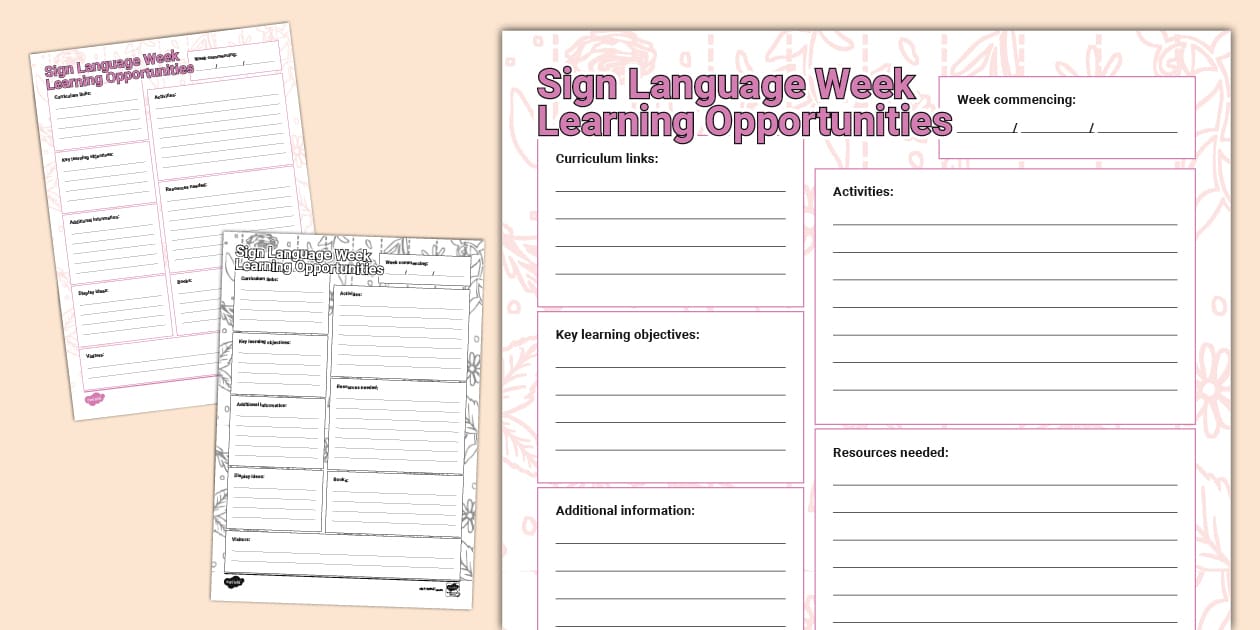 Sign Language Week Learning Opportunities Planner - Twinkl