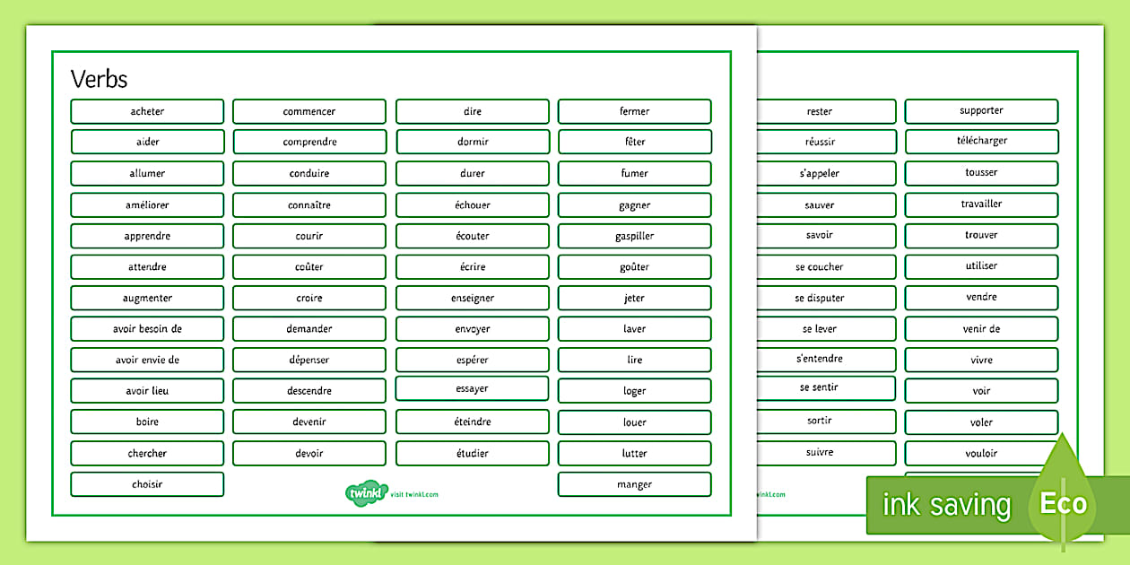 French Verbs List | Word Mat | Grammar Activities - Twinkl