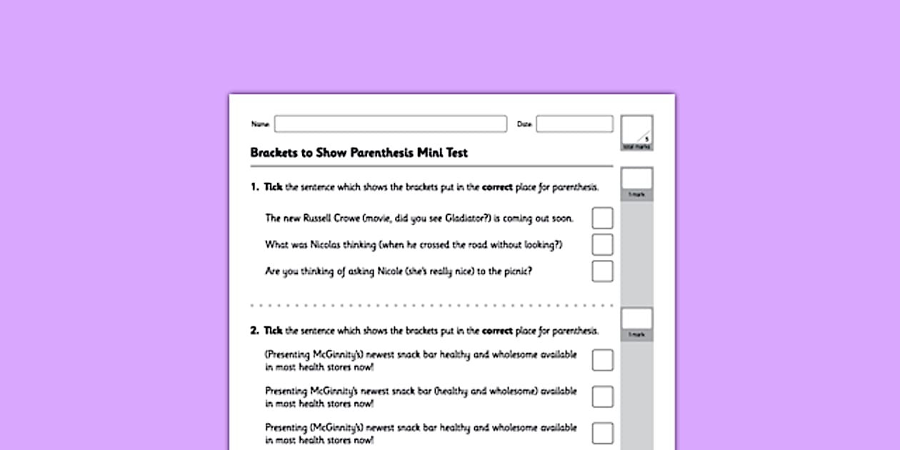 Brackets Test (teacher made) - Twinkl