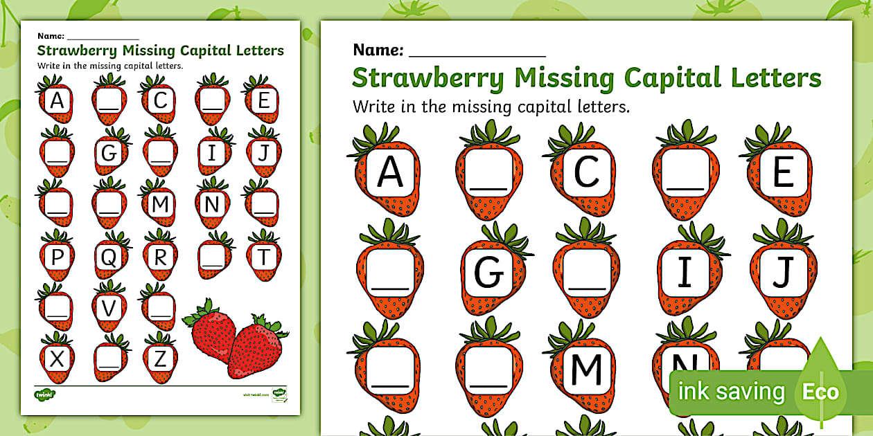 Strawberry Missing Capital Letters Worksheet | Twinkl | KS1