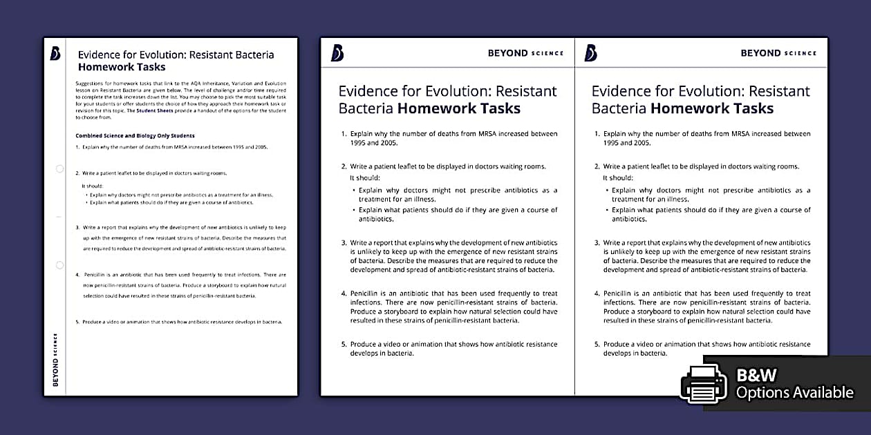 Evidence for Evolution: Resistant Bacteria Homework and Revision Tasks