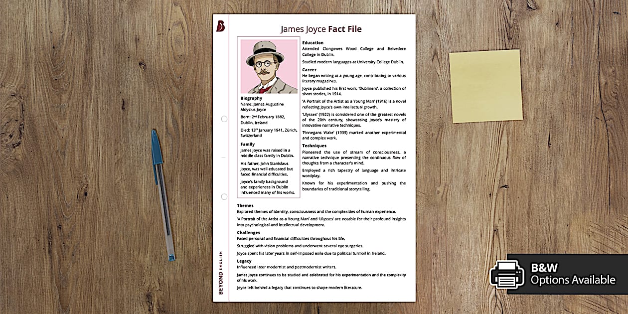 James Joyce Fact File (teacher made) - Twinkl
