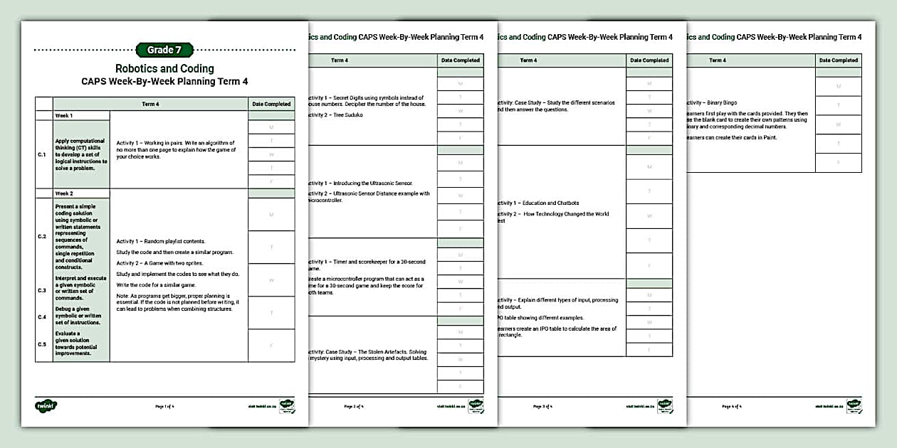 Robotics and Coding - CAPS Week-By-Week Planning Term 4
