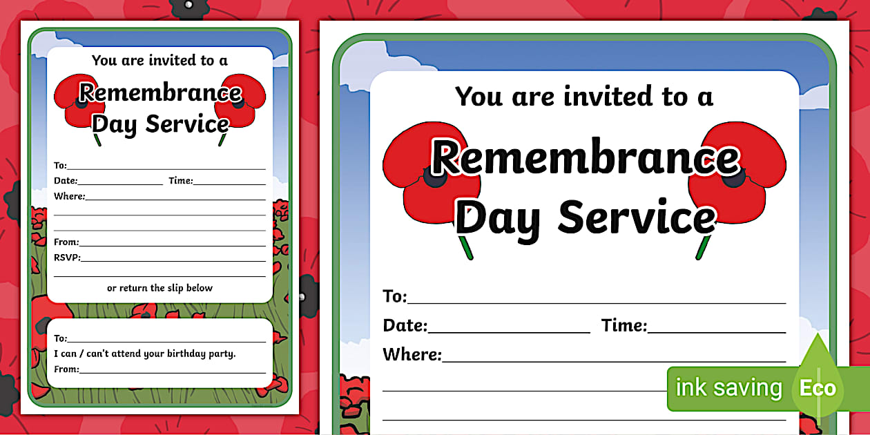 Remembrance Day Invitation Template (teacher made) - Twinkl