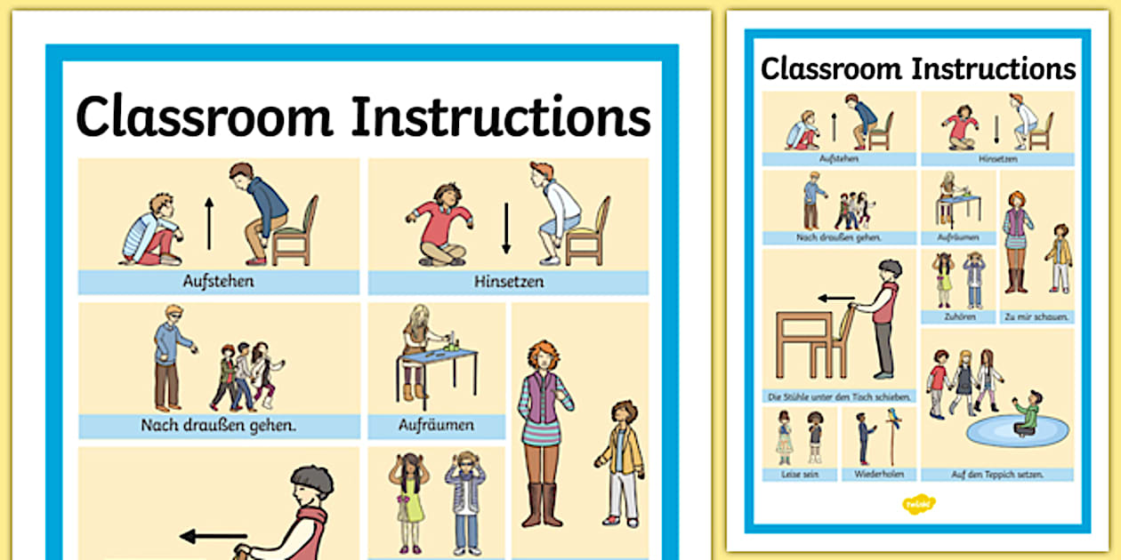 German Classroom Instructions - Classroom Word Grid - Twinkl