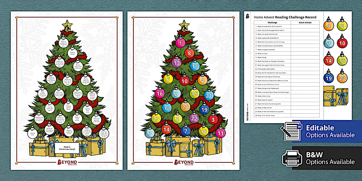 Editable Reading Challenge Advent Display Calendar - Twinkl