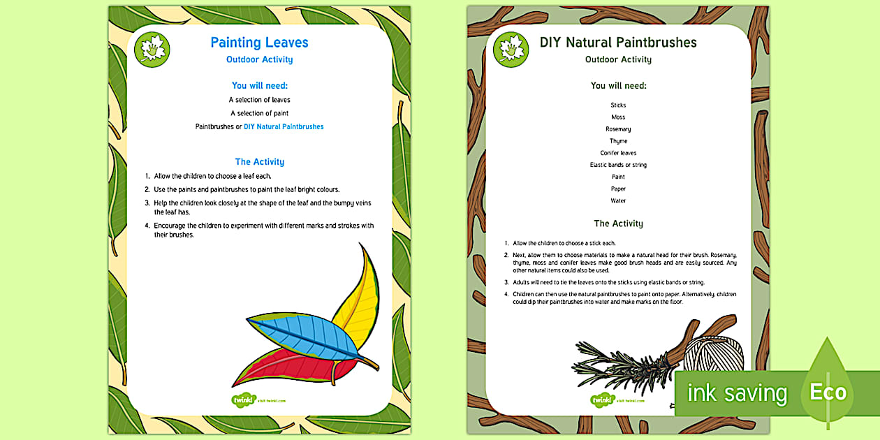 Outdoor play for children - Painting leaves - KS1 activities