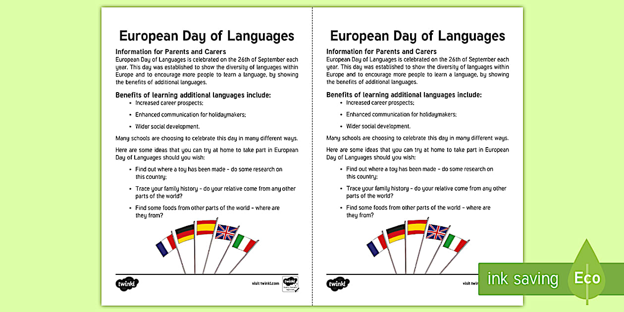 European Day of Languages Parent Information Letter - Twinkl