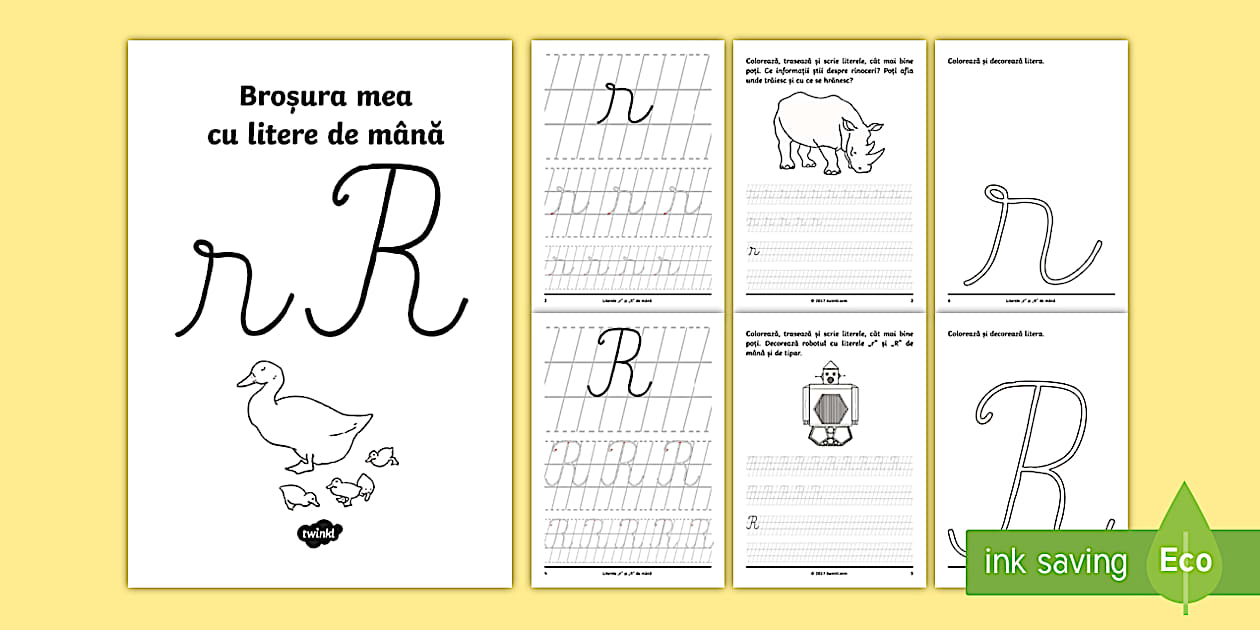 Scrierea literelor „r” și „R” de mână Broșură cu activități