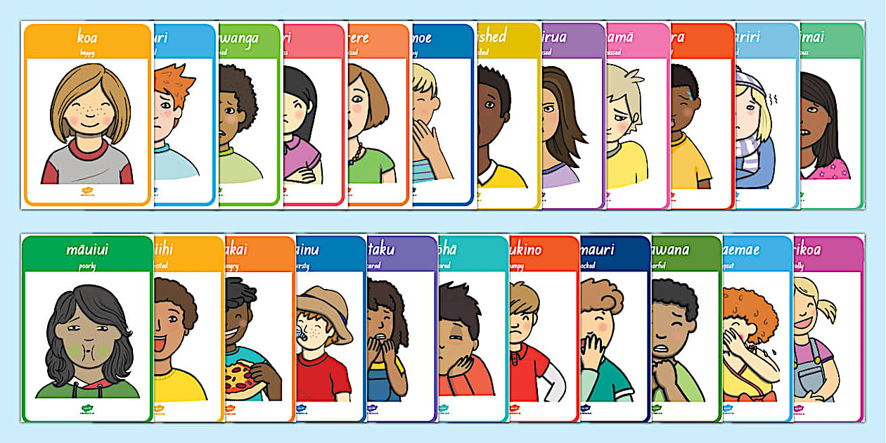 A Collection of Posters Showing Feelings in Te Reo Māori